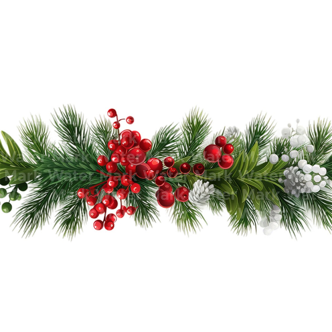 Watercolor Christmas Borders Clipart: Pine, Holly, Berries (digital ...