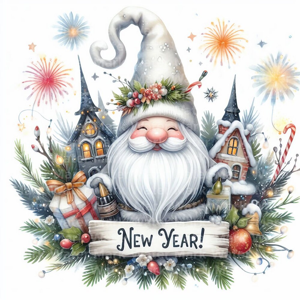 New Year Gnomes Clipart: Watercolor Style (digital Download) - Etsy