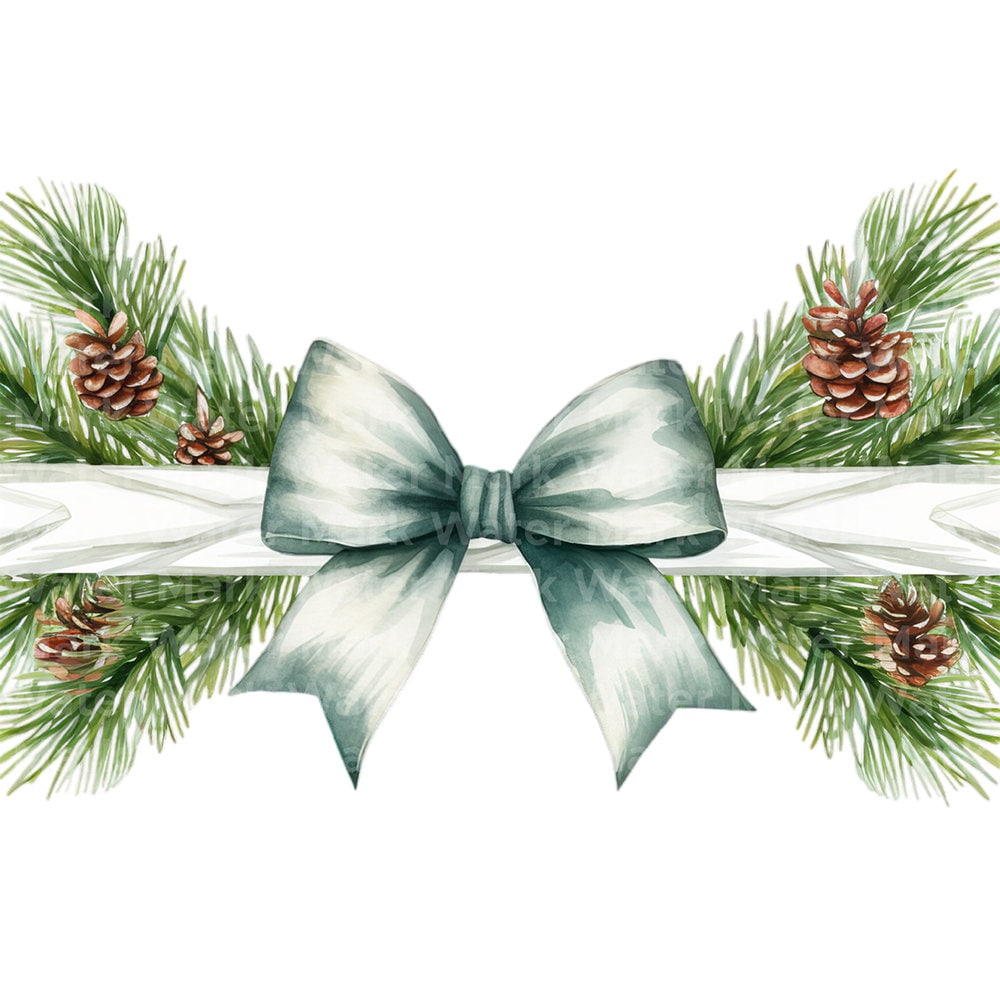 Watercolor Christmas Borders Clipart: Garland & Ribbon Designs (digital ...