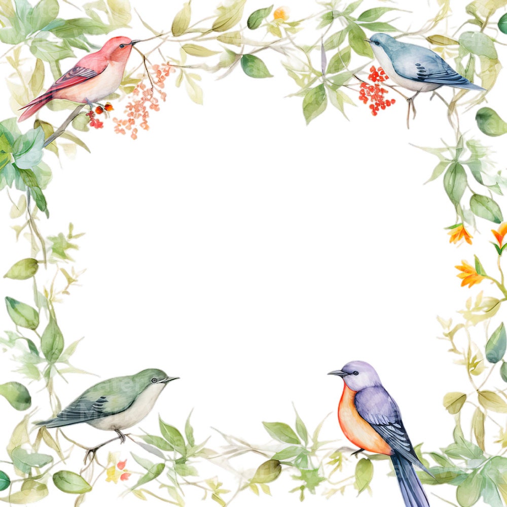 Watercolor Birds Frame Clipart, 10 JPG, Digital Paper Crafts, Frame Border Clipart, Card Making ...