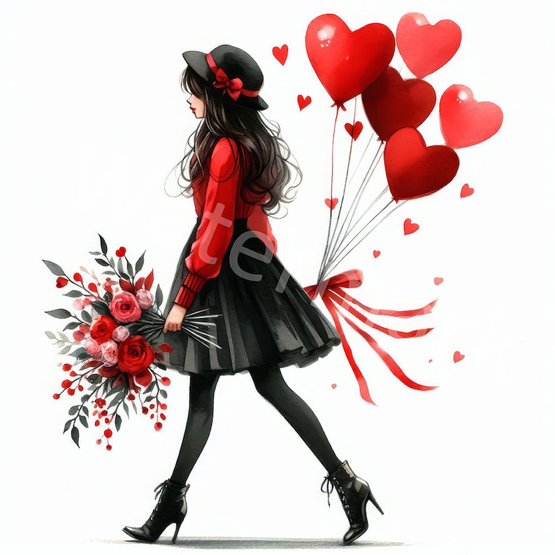 Valentine's Day Girl Clipart, 12 JPG, Digital Download, Girl With Heart ...