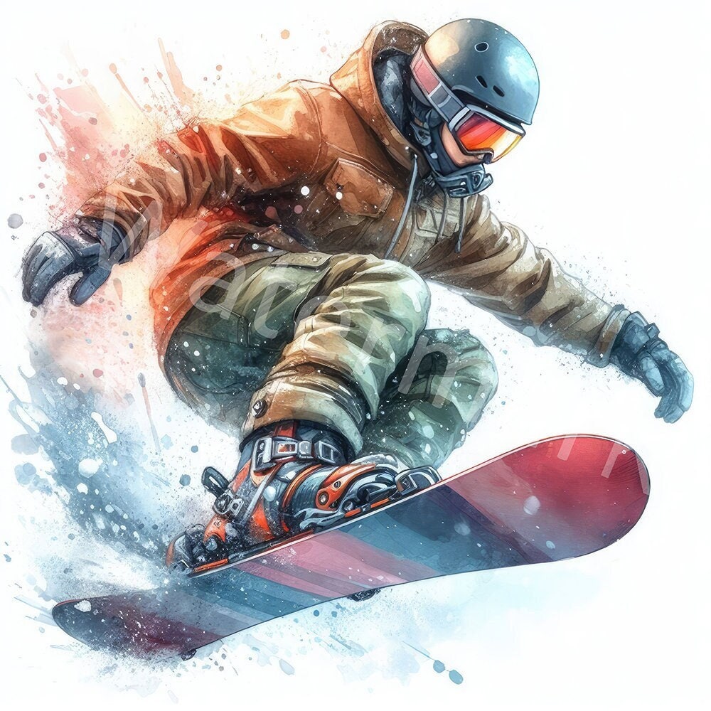 Watercolor Snowboard Clipart: Sports Illustrations (digital Download ...