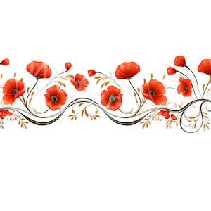 Floral Poppies Border Clipart, 12 JPG, Digital Paper Crafts, Poppies ...
