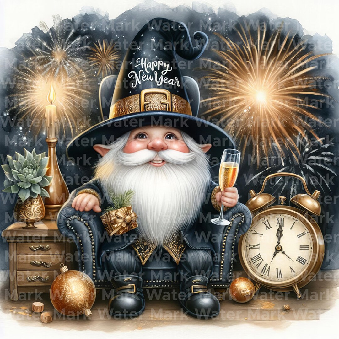 New Year Gnomes Watercolor Clipart: 2024 Eve Graphics (digital Download ...