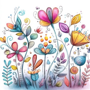 Whimsical Flower Clipart: Colorful Fantasy Floral Art (digital Download ...