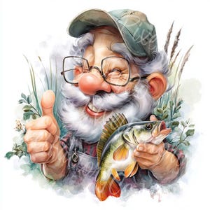 Crazy Fishing Grandpa Clipart Bundle Funny Old Man With Fish Digital ...