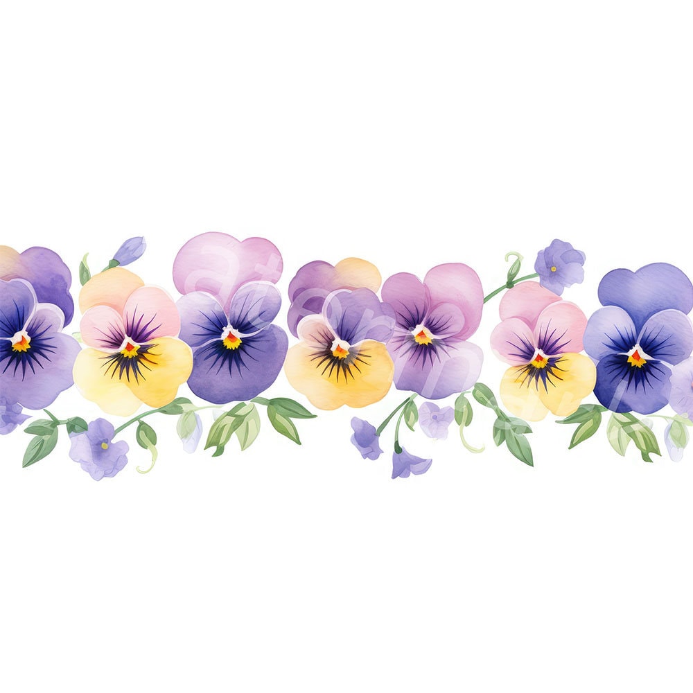 Watercolor Pansies Border Clipart: Floral Card Making (digital Download ...