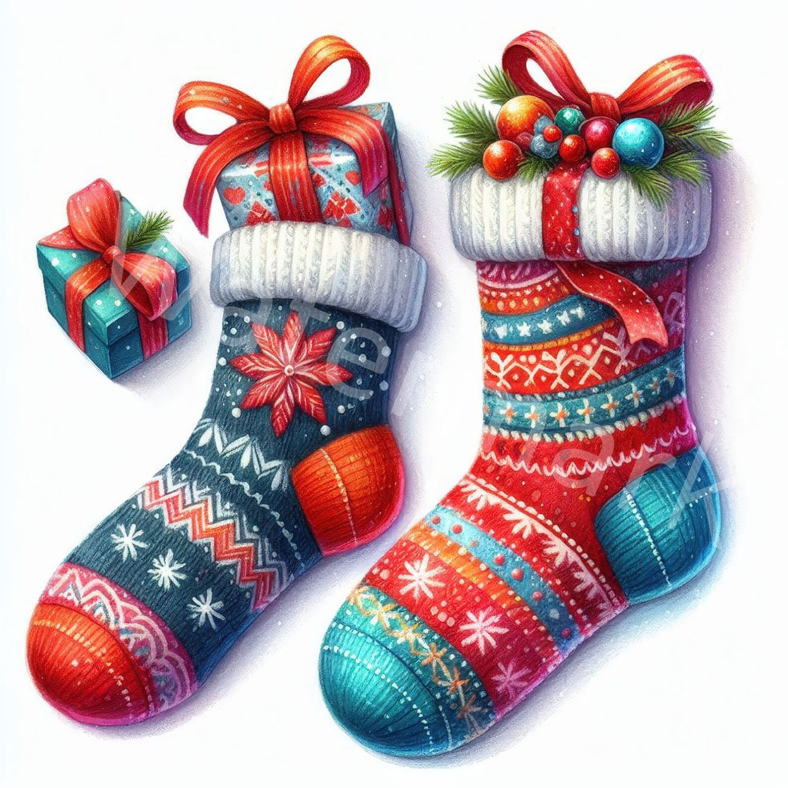 Watercolor Christmas Socks Clipart: Holiday Scrapbooking (digital ...