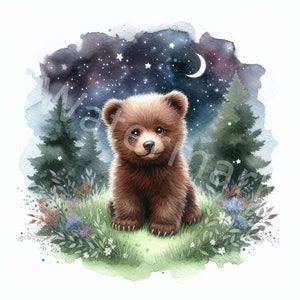 Watercolor Baby Bear Clipart: 12 JPG Images for Card Making (digital ...