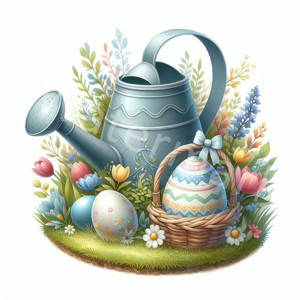 Easter Garden Clipart, 11 JPG, Digital Download, Garden Gate, Bunny and ...