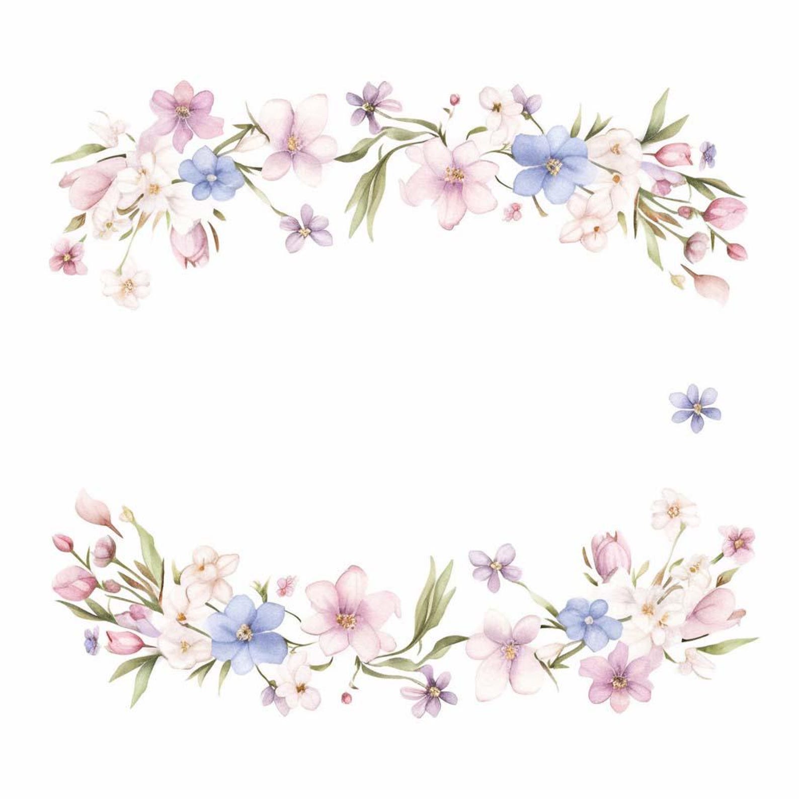 Spring Flower Border Clipart: Watercolor Floral Motifs (digital ...