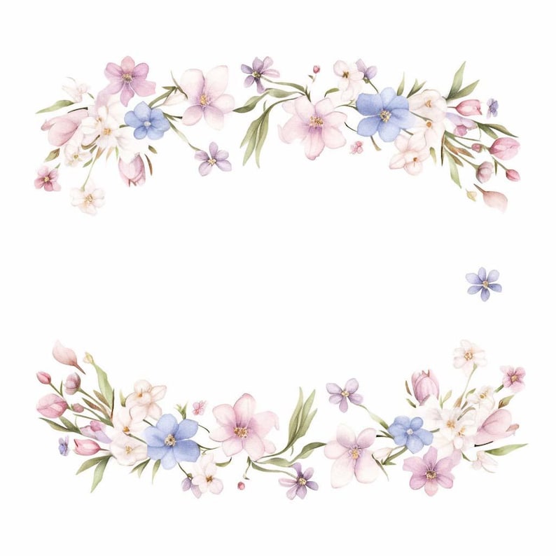 Spring Flower Border Clipart: Watercolor Floral Motifs (digital ...