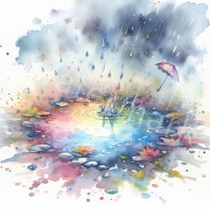 Rain and Puddle Watercolor Clipart, 12 Jpg, Digital Download, Rainy ...