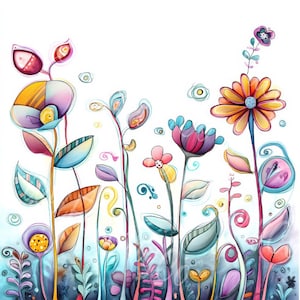 Whimsical Flower Clipart: Colorful Fantasy Floral Art (digital Download ...