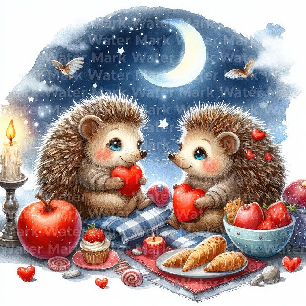 Valentine's Day Hedgehog Clipart: Watercolor Couple (digital Download ...