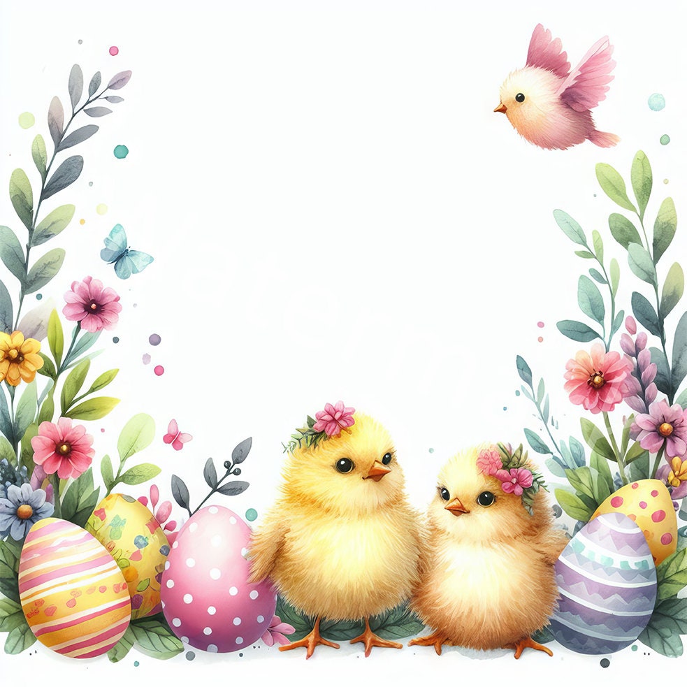 Watercolor Easter Borders Clipart: Chick & Egg Frames (digital Download ...