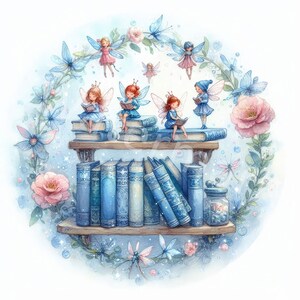 Watercolor Fairy Books Clipart, 12 JPG, Bookcase, Book Artwork ...