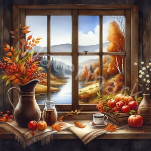 Watercolor Autumn Window Clipart: Fall Landscape (digital Download) - Etsy