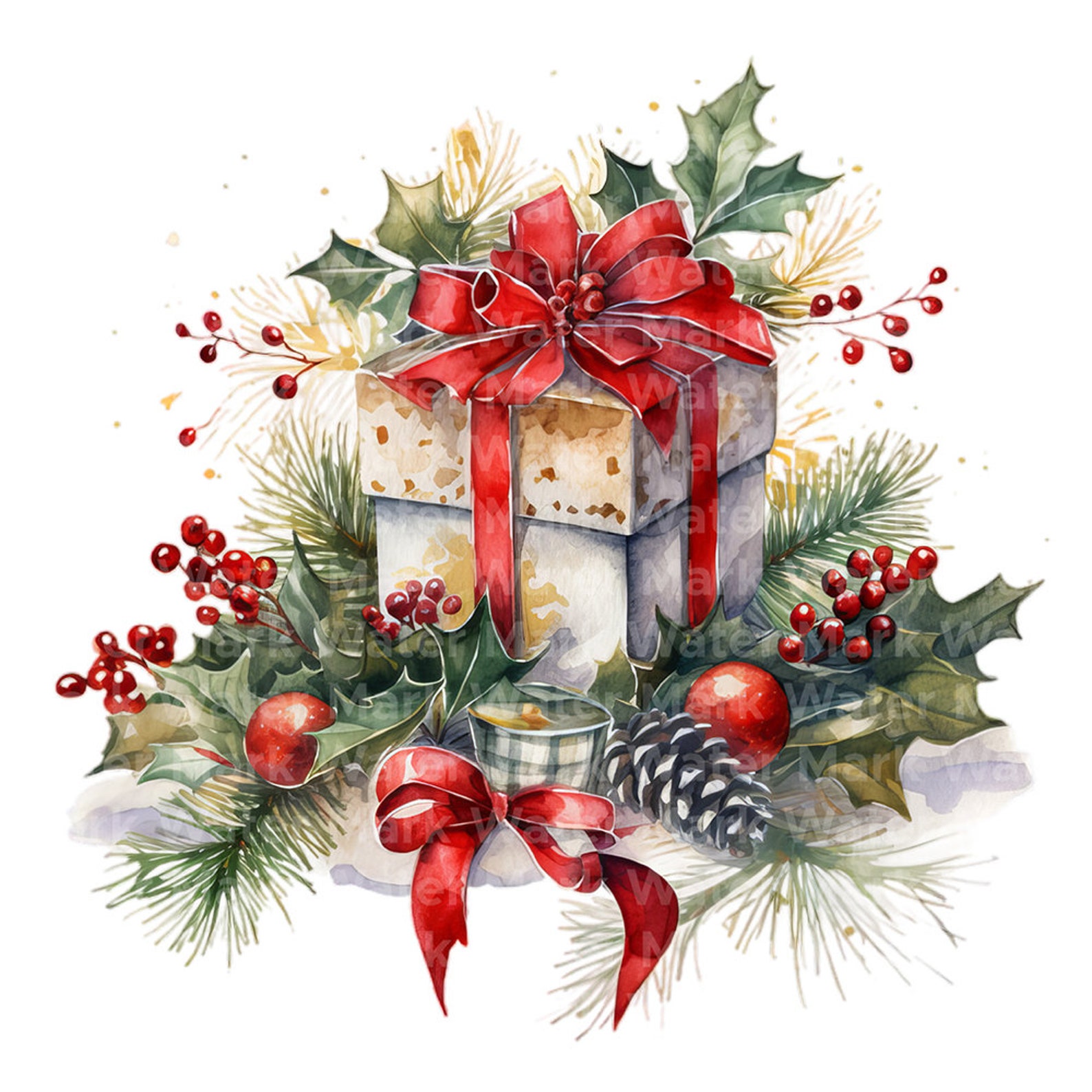 Watercolor Christmas Clipart, Holiday Decorations, Gift Card Making ...