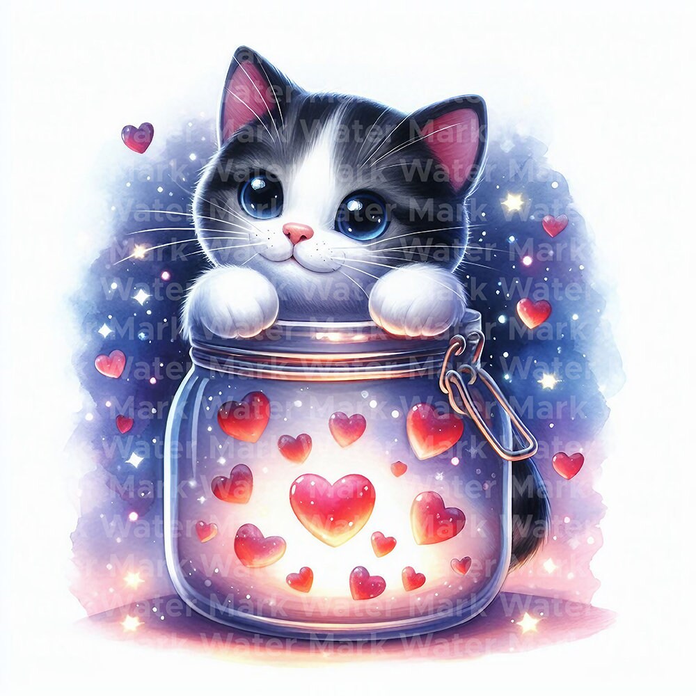 Valentine's Day Cat Clipart, 11 JPG, Heart Clipart, Digital Download ...
