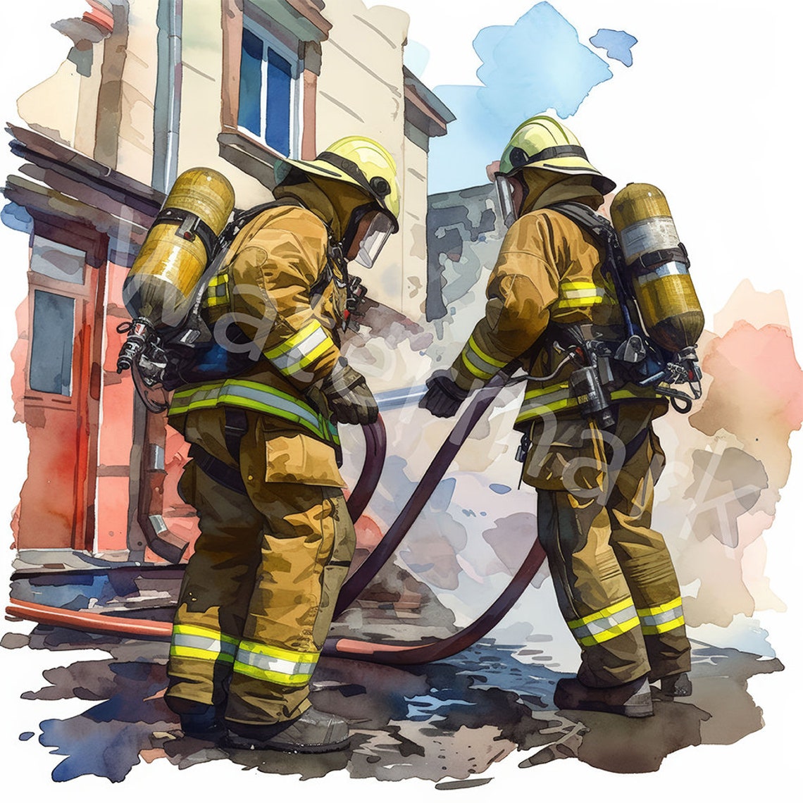Firefighter Watercolor Clipart: Fire Truck Art (digital Download) - Etsy