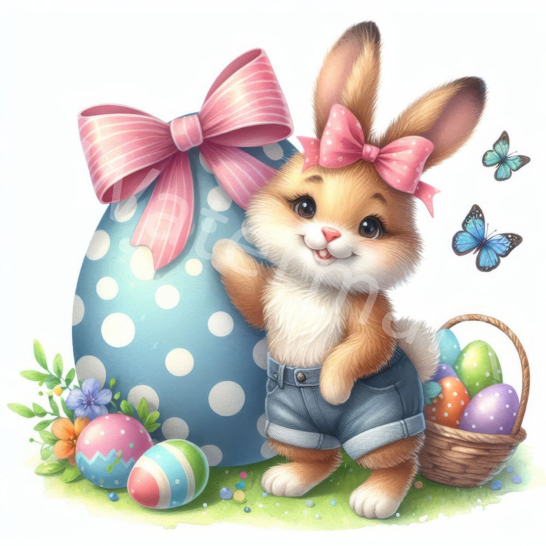 Easter Bunny Clipart, 12 JPG, Digital Download, Easter Eggs, Wall Art ...