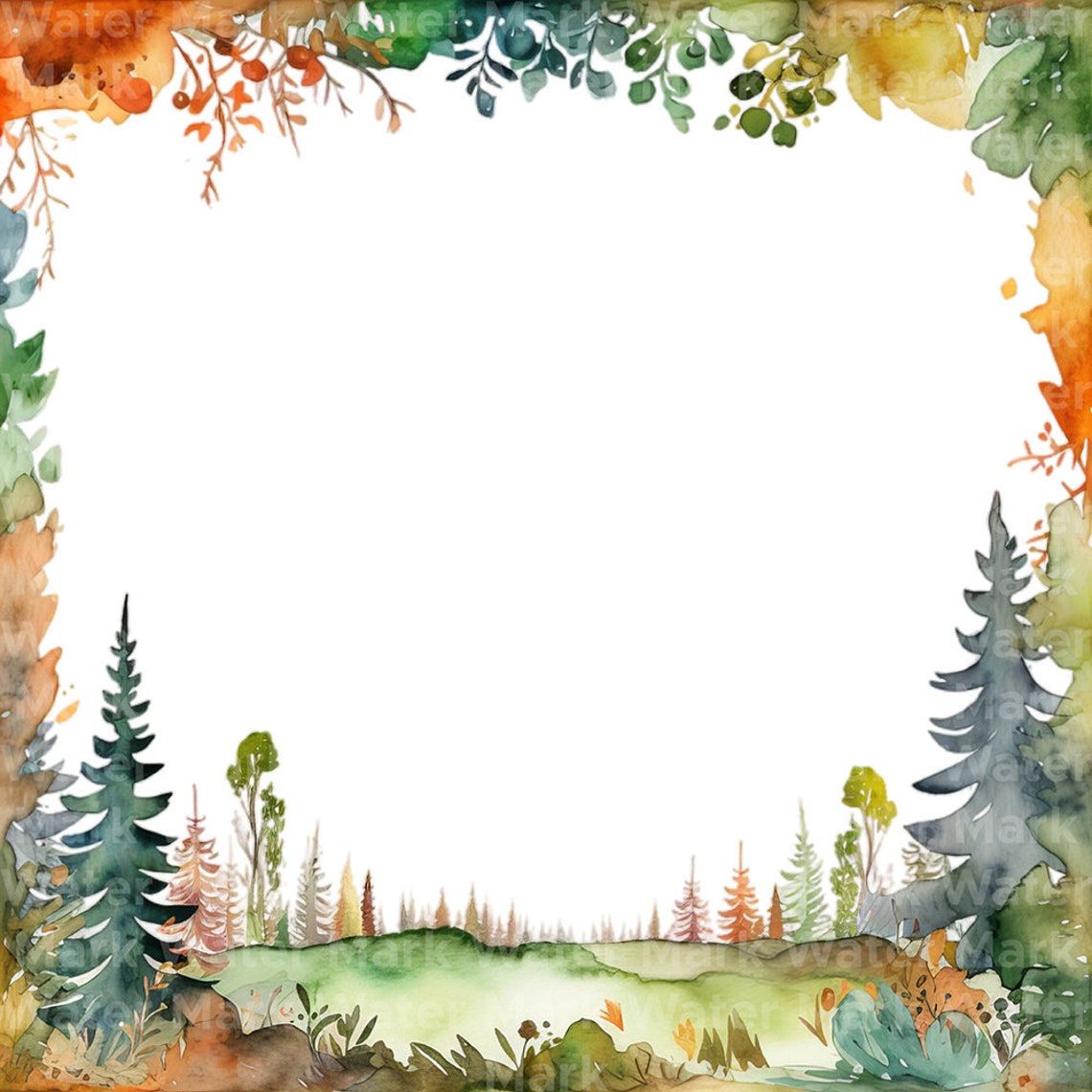 Watercolor Forest Frame Clipart, 10 JPG, Digital Paper Crafts, Frame ...