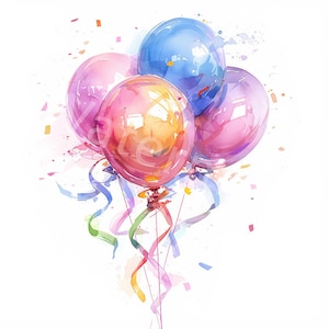 Watercolor Birthday Balloons Clipart: Kids Party Graphics (digital ...