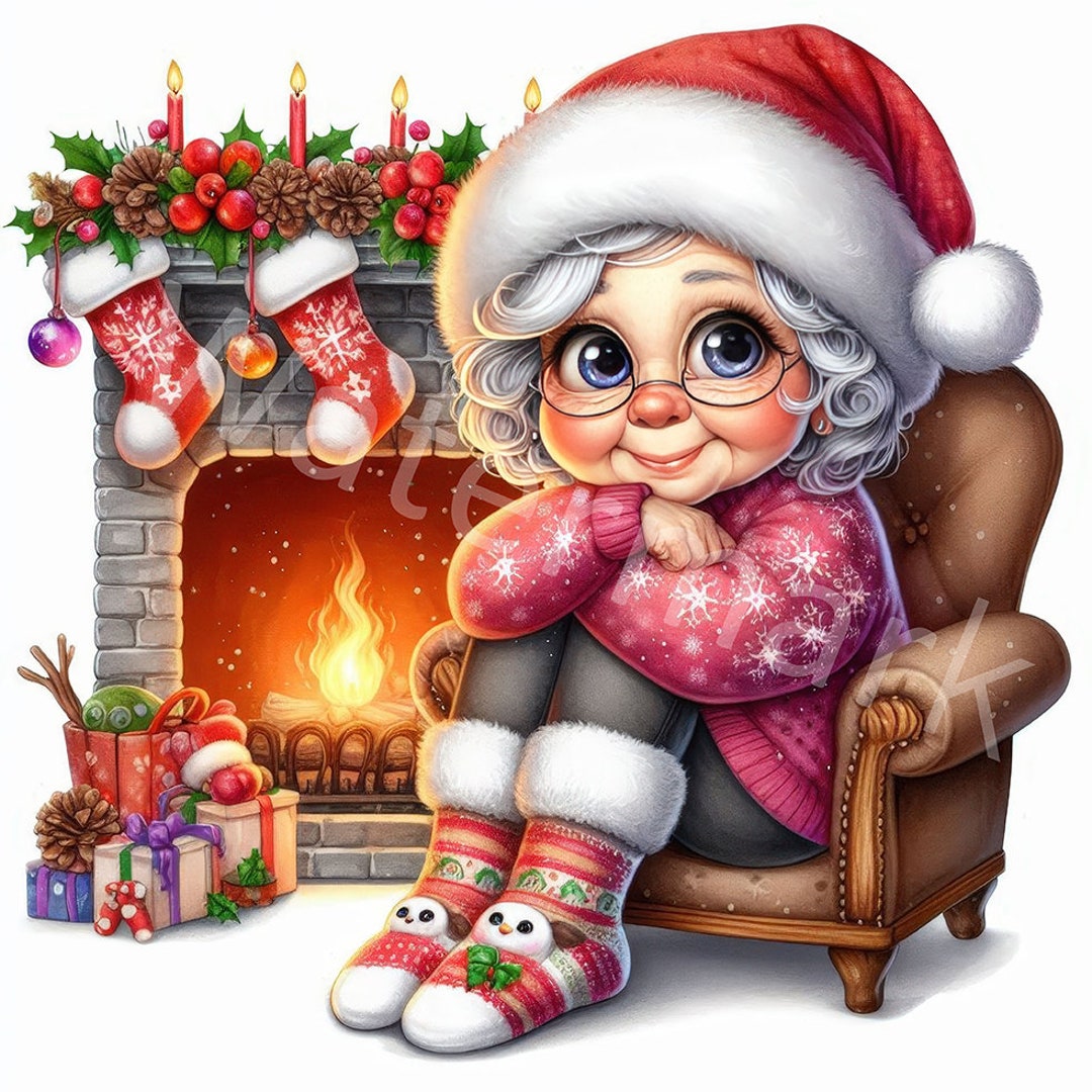 Christmas Old Lady Clipart, 12 JPG, People Clipart, Christmas Graphics ...