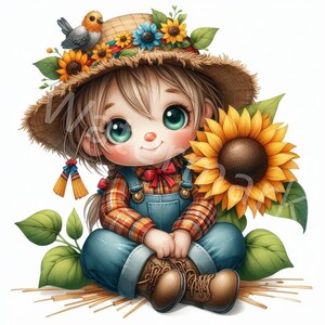 Autumn Scarecrow Clipart: Watercolor Fall Graphics (digital Download ...