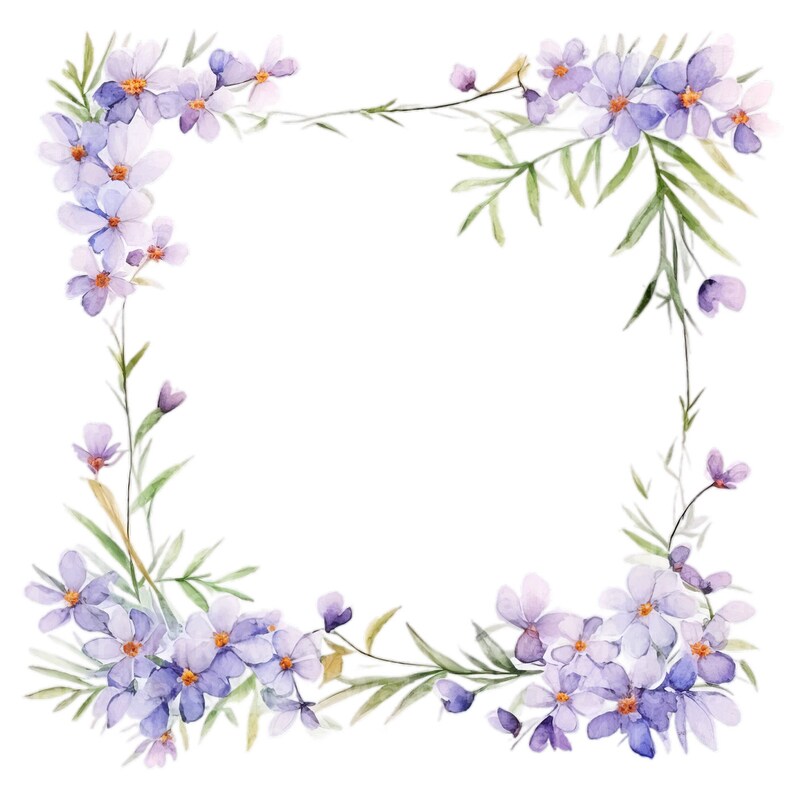 Watercolor Flower Frame Clipart: Floral Card Making (digital Download ...