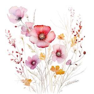 Watercolor Wildflowers Clipart: Floral JPG Images for Card Making ...