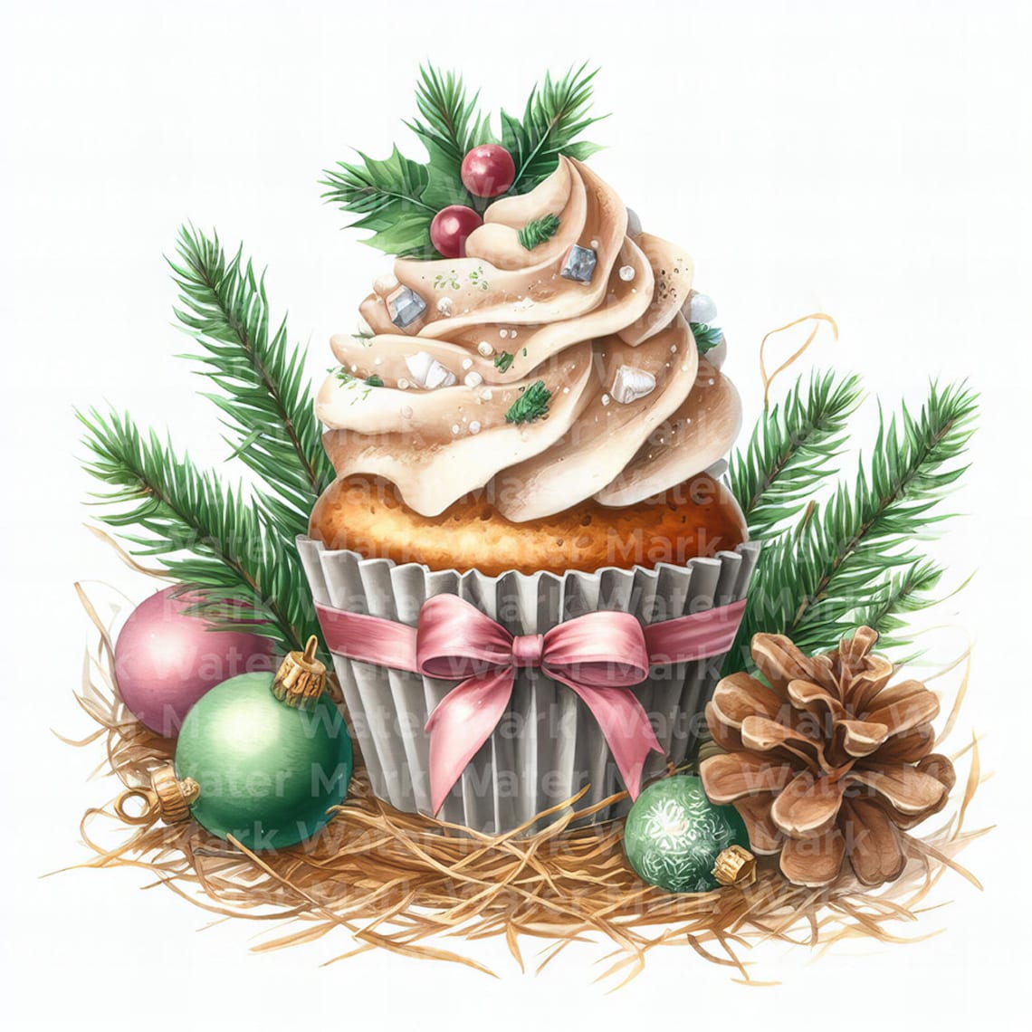 Christmas Cupcakes Clipart 12 JPG Watercolor Clipart - Etsy