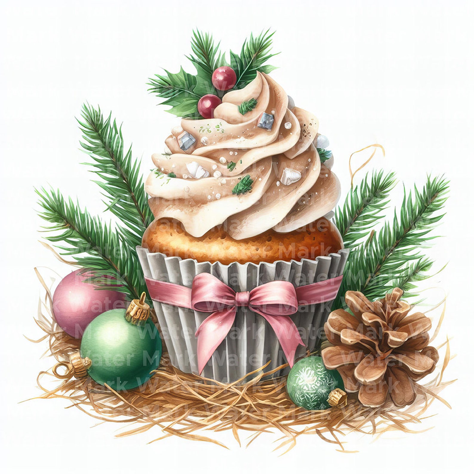 Christmas Cupcakes Clipart 12 JPG Watercolor Clipart - Etsy