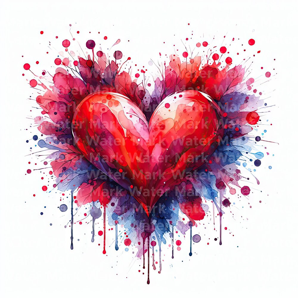 Valentine's Day Hearts Watercolor Clipart, 12 JPG, Digital Download ...