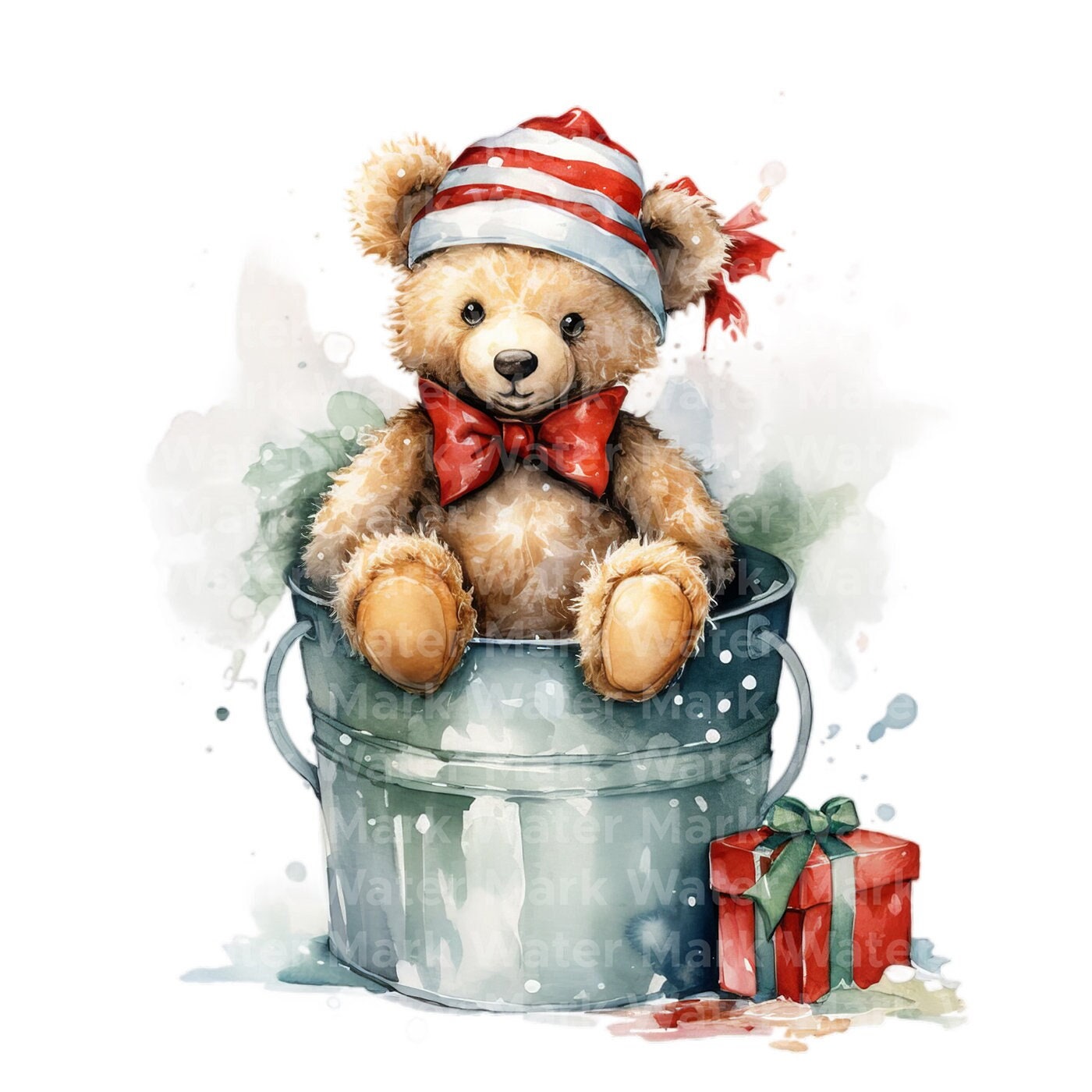 Christmas Teddy Bear Clipart 11 JPG Watercolor Clipart - Etsy