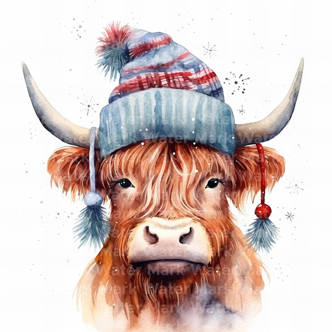 Christmas Highland Cow Clipart, 12 Jpg, Digital Download, Card Making ...