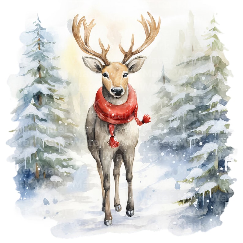 Christmas Reindeer Clipart, 13 Jpg, Watercolor Clipart, Card Making ...