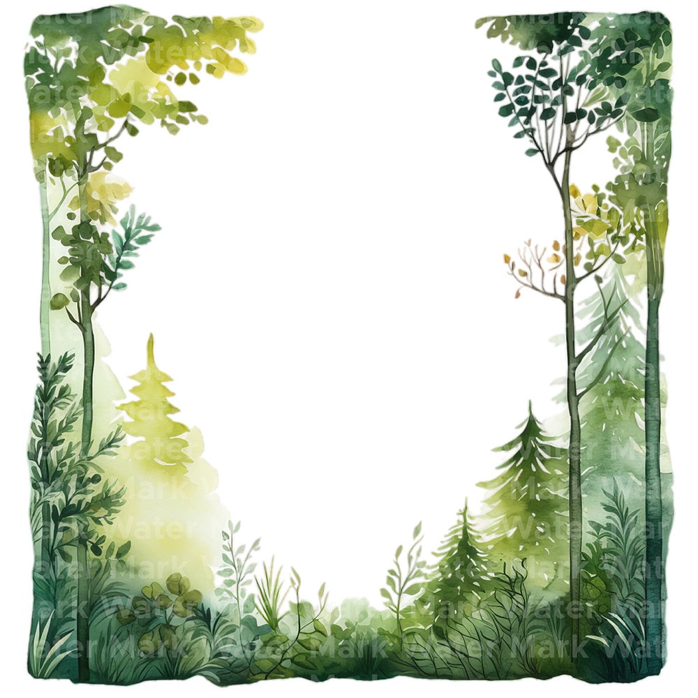 Watercolor Forest Frame Clipart, 10 JPG, Digital Paper Crafts, Frame ...