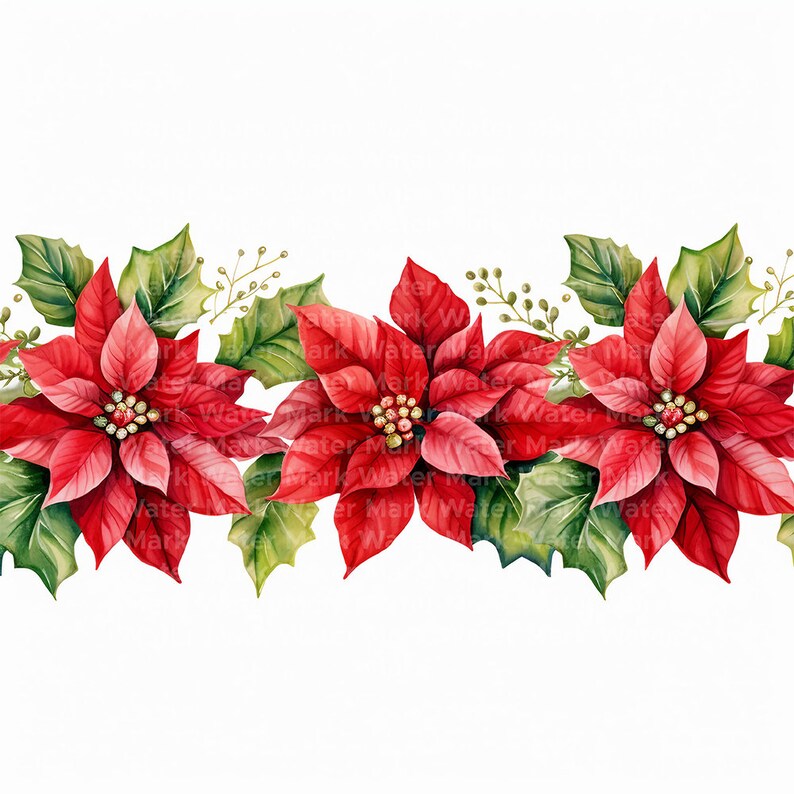 Watercolor Christmas Poinsettia Borders Clipart (digital Download) - Etsy
