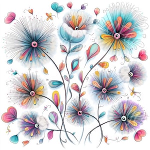 Whimsical Flower Clipart: Colorful Fantasy Floral Art (digital Download ...