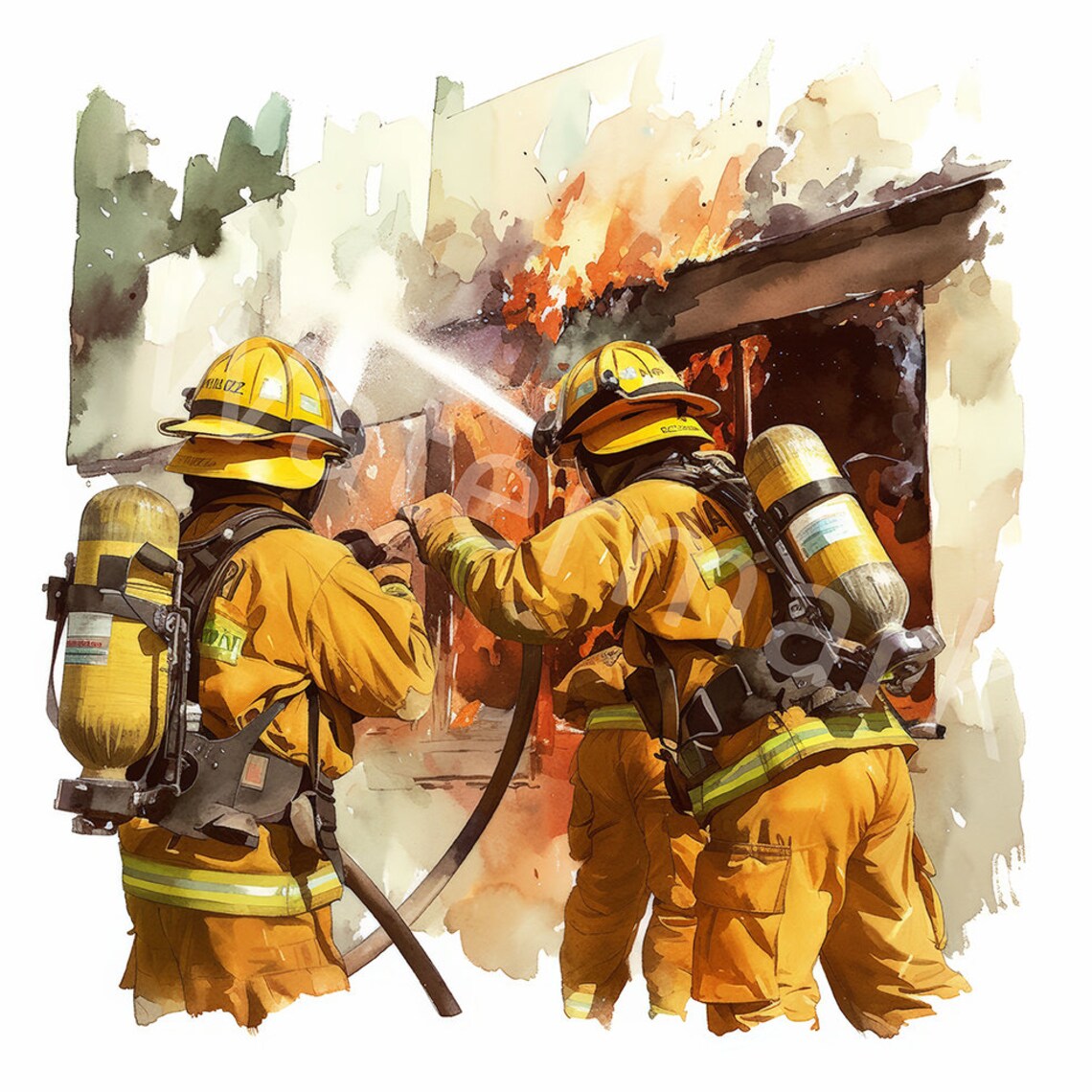 Firefighter Watercolor Clipart: Fire Truck Art (digital Download) - Etsy