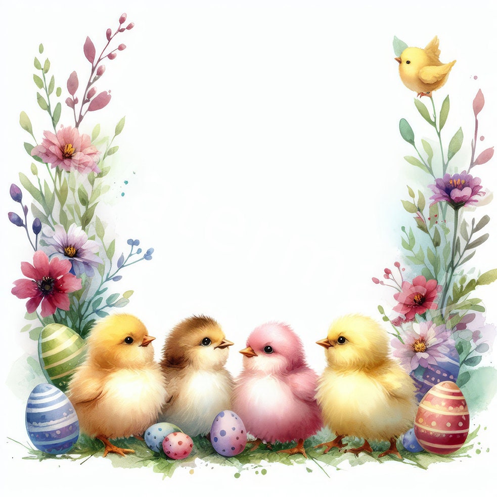 Watercolor Easter Borders Clipart: Chick & Egg Frames (digital Download ...