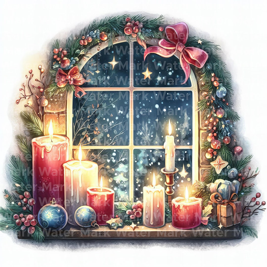 Christmas Window Watercolor Clipart: Winter Wall Art (digital Download ...