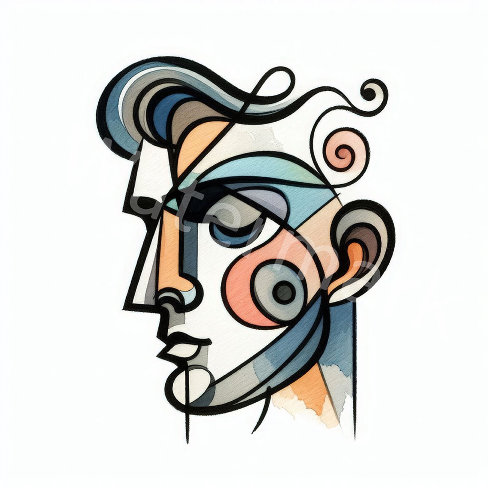 Abstract Face Clipart: Watercolor Style Art (digital Download) - Etsy