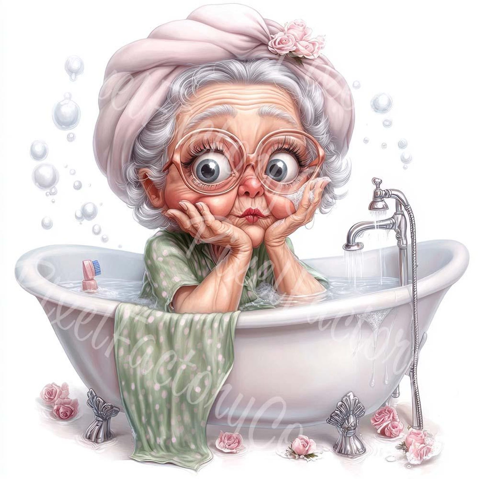 Funny Grandma Bathtub Clipart Bundle: Quirky Spa Art (digital Download ...