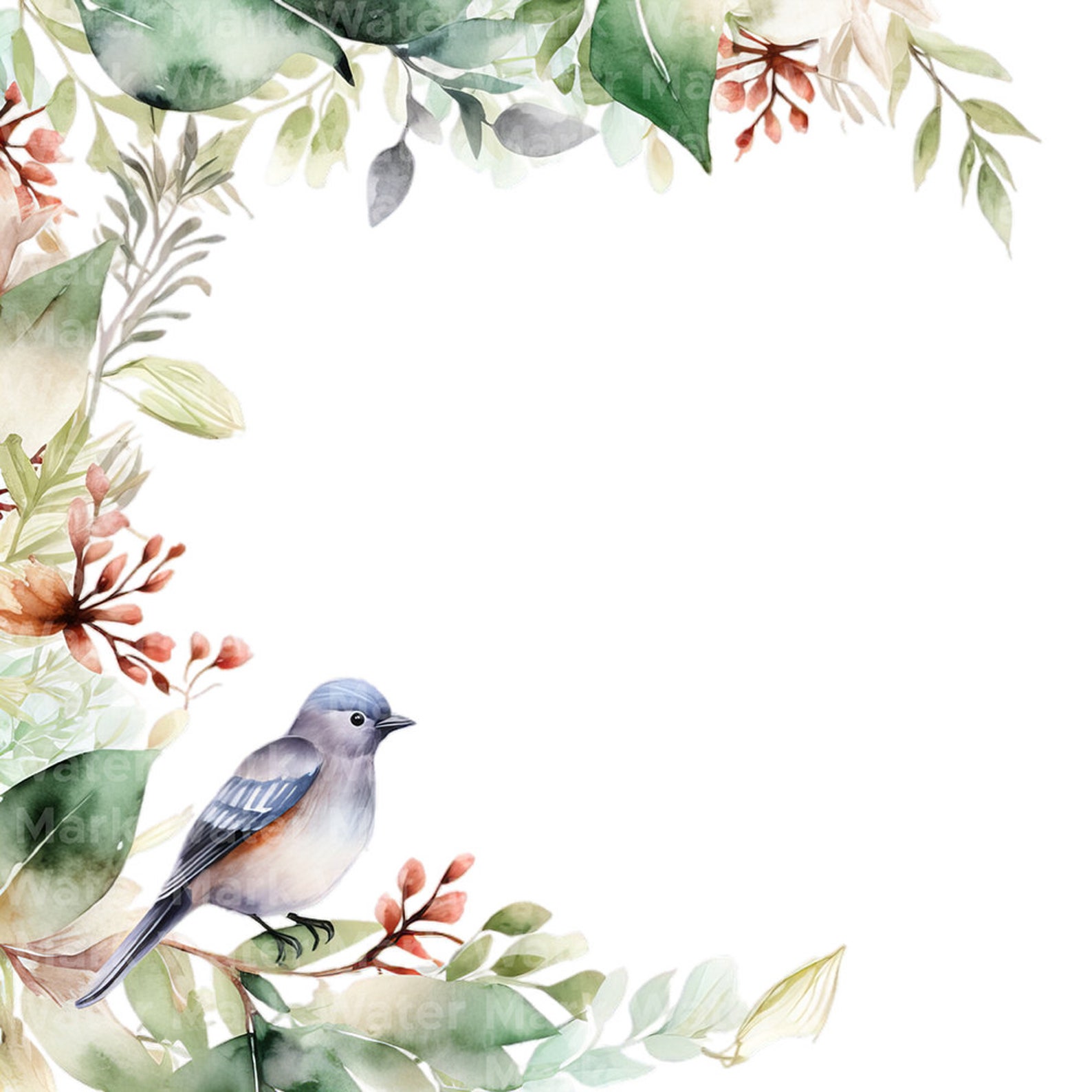 Watercolor Bird Frame Clipart: Floral Card Making (digital Download) - Etsy