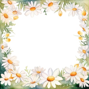 Watercolor Daisies Frame Clipart, 14 JPG, Digital Paper Crafts, Frame ...