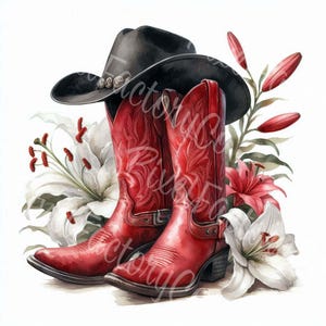 Floral Cowgirl Boots Clipart: Western Art, Country Designs (digital JPG ...