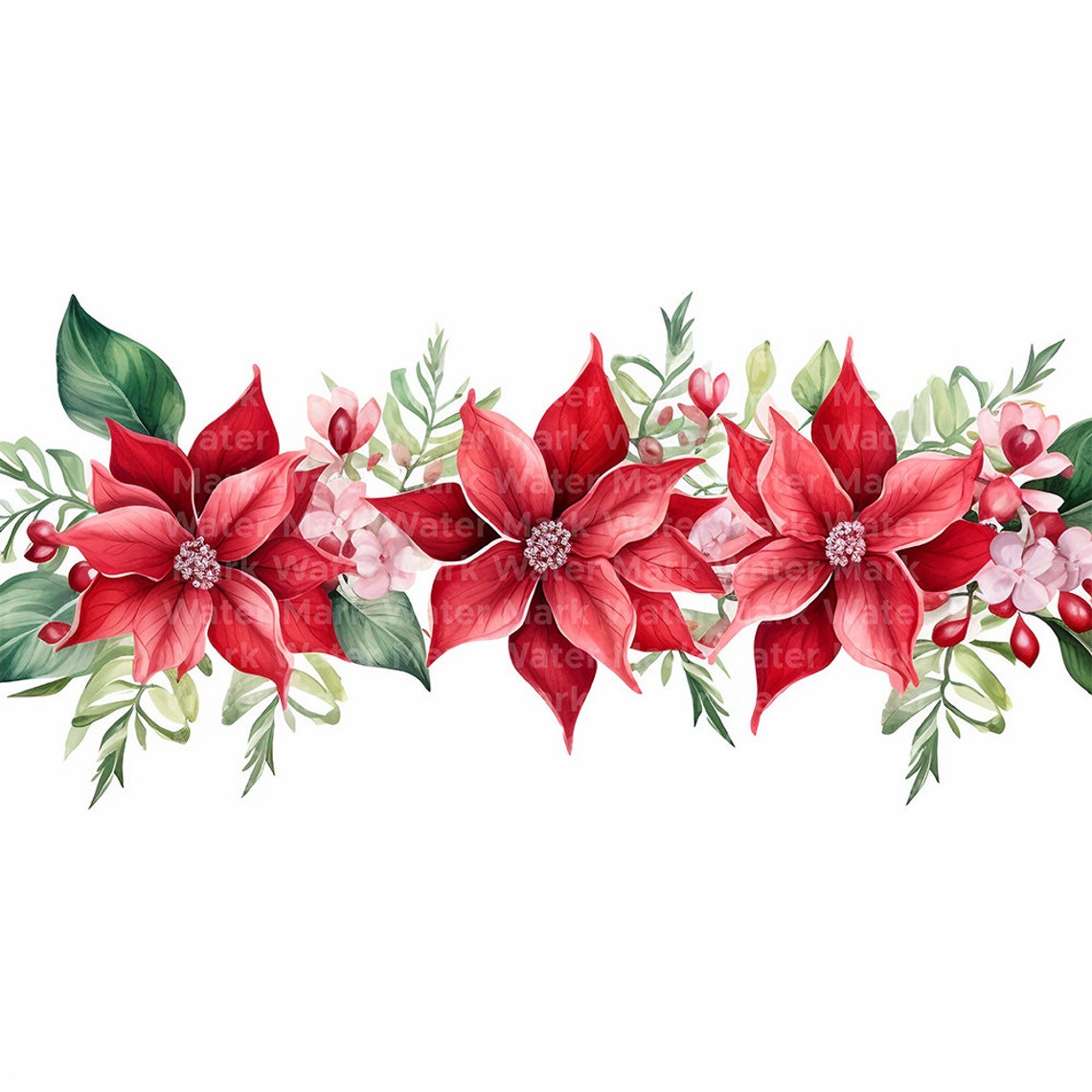 Watercolor Christmas Poinsettia Borders Clipart (digital Download) - Etsy